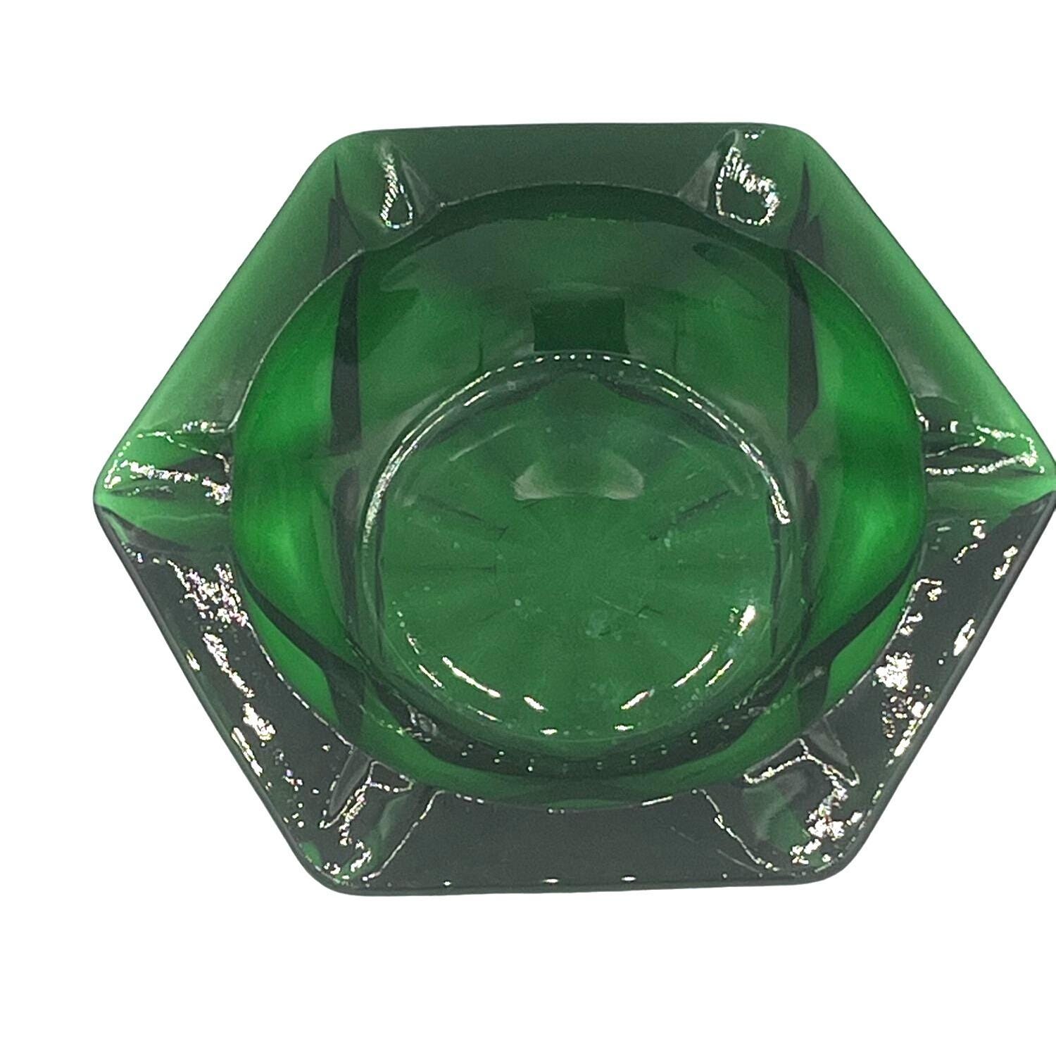 Vintage Forest Green Glass Hexagon Ashtray - Etsy