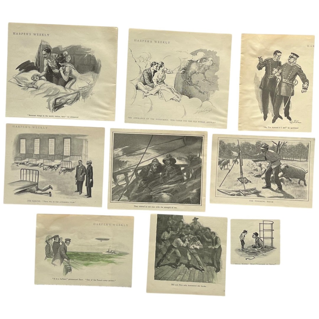 9 Small Harpers Weekly PRINT ILLUSTRATIONS Junk Journals Framing ...
