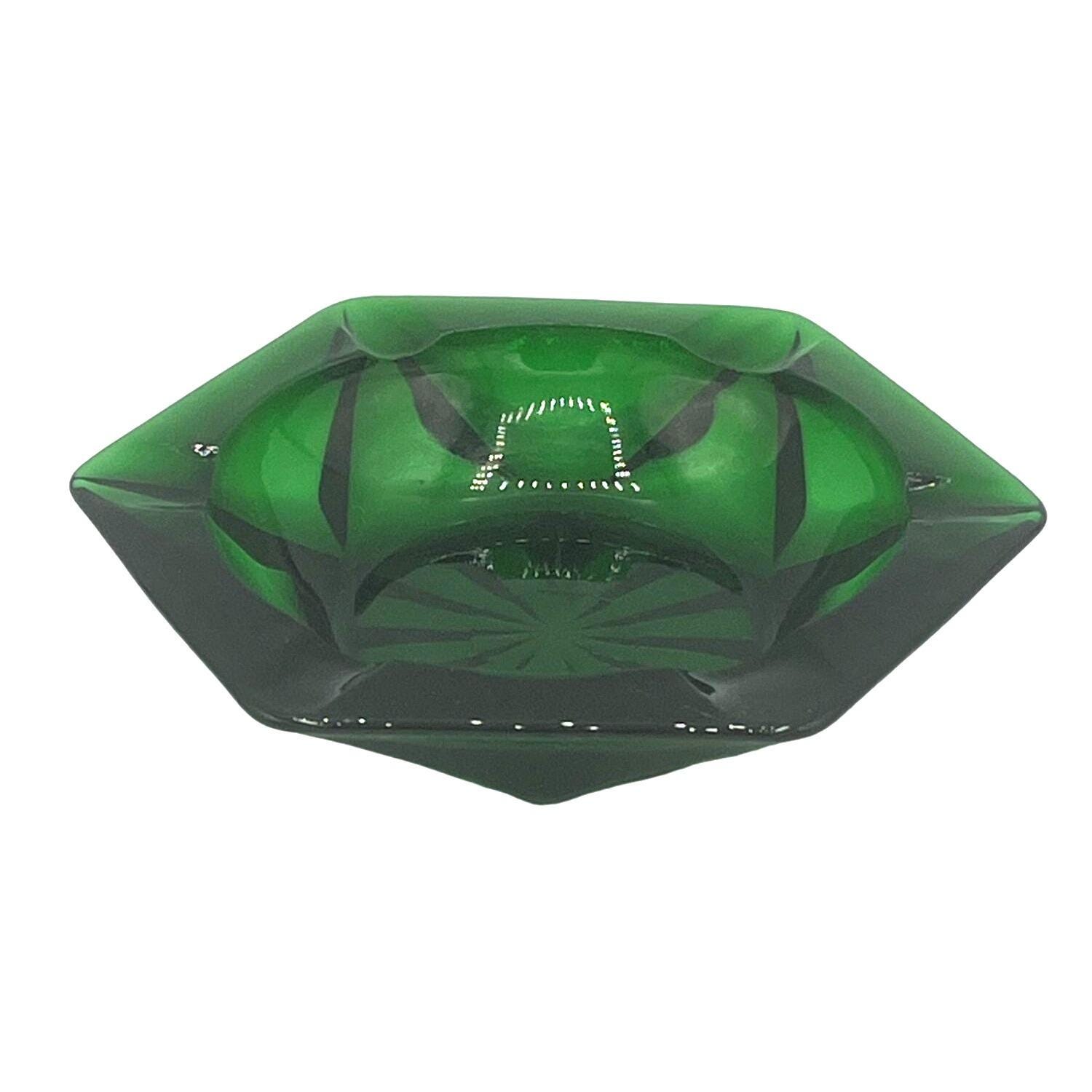 Vintage Forest Green Glass Hexagon Ashtray - Etsy