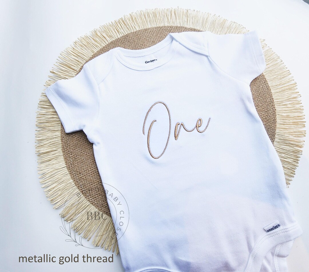 Embroidered Onesies® Brand, Baby One Onesies®, First Birthday. Gold One ...