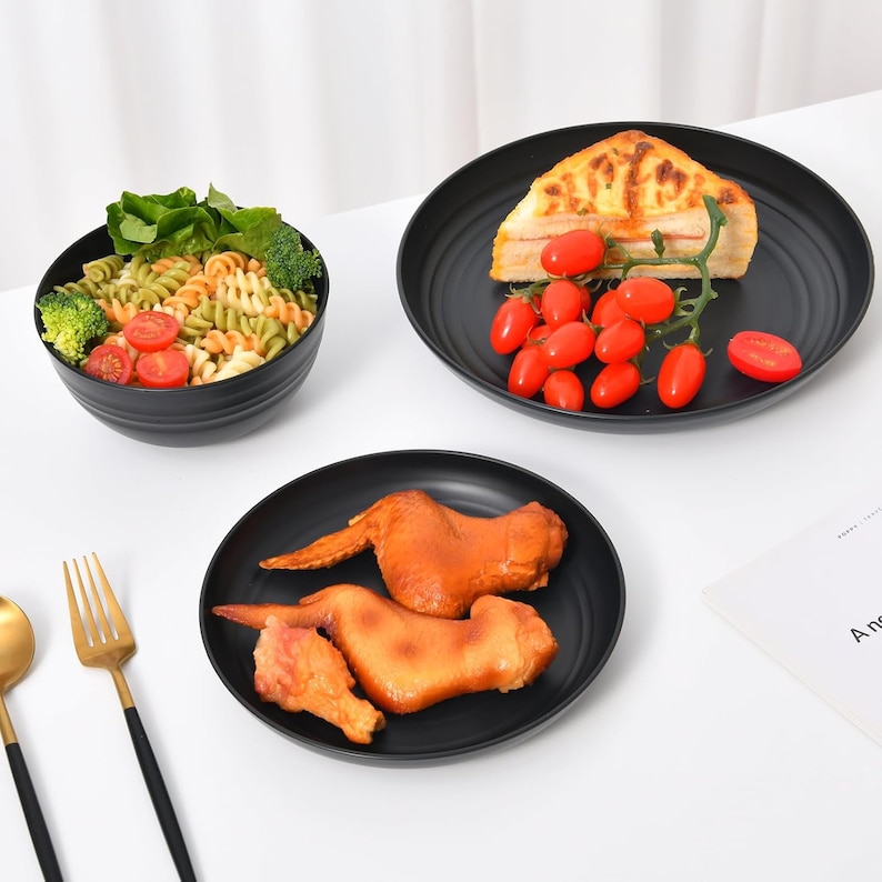 Complete 8-person Dining Set 32 Piece's - Black Plates & Bowls ...