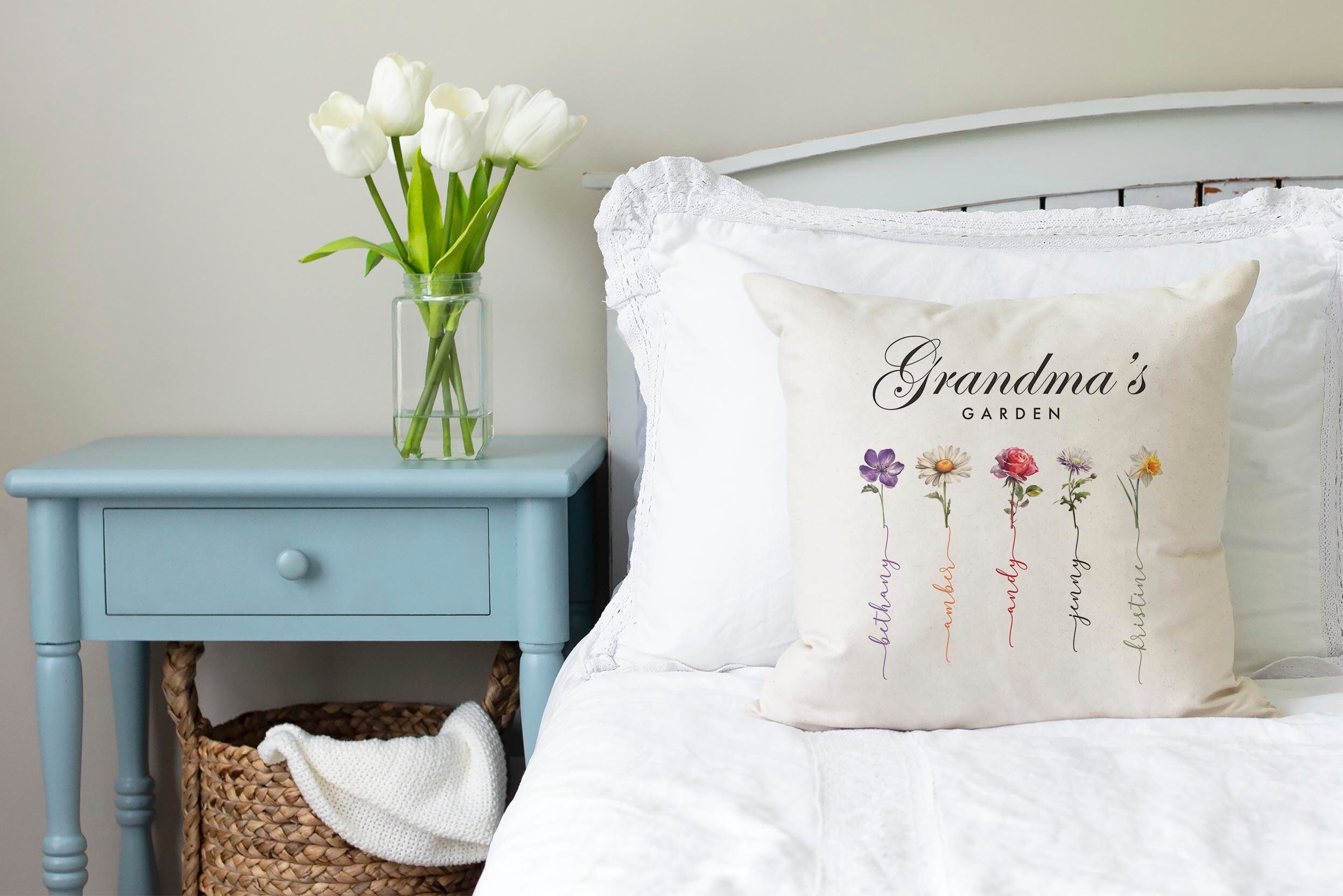 Personalized Birth Month Flower Pillow Cover for Grandma Gift - Etsy