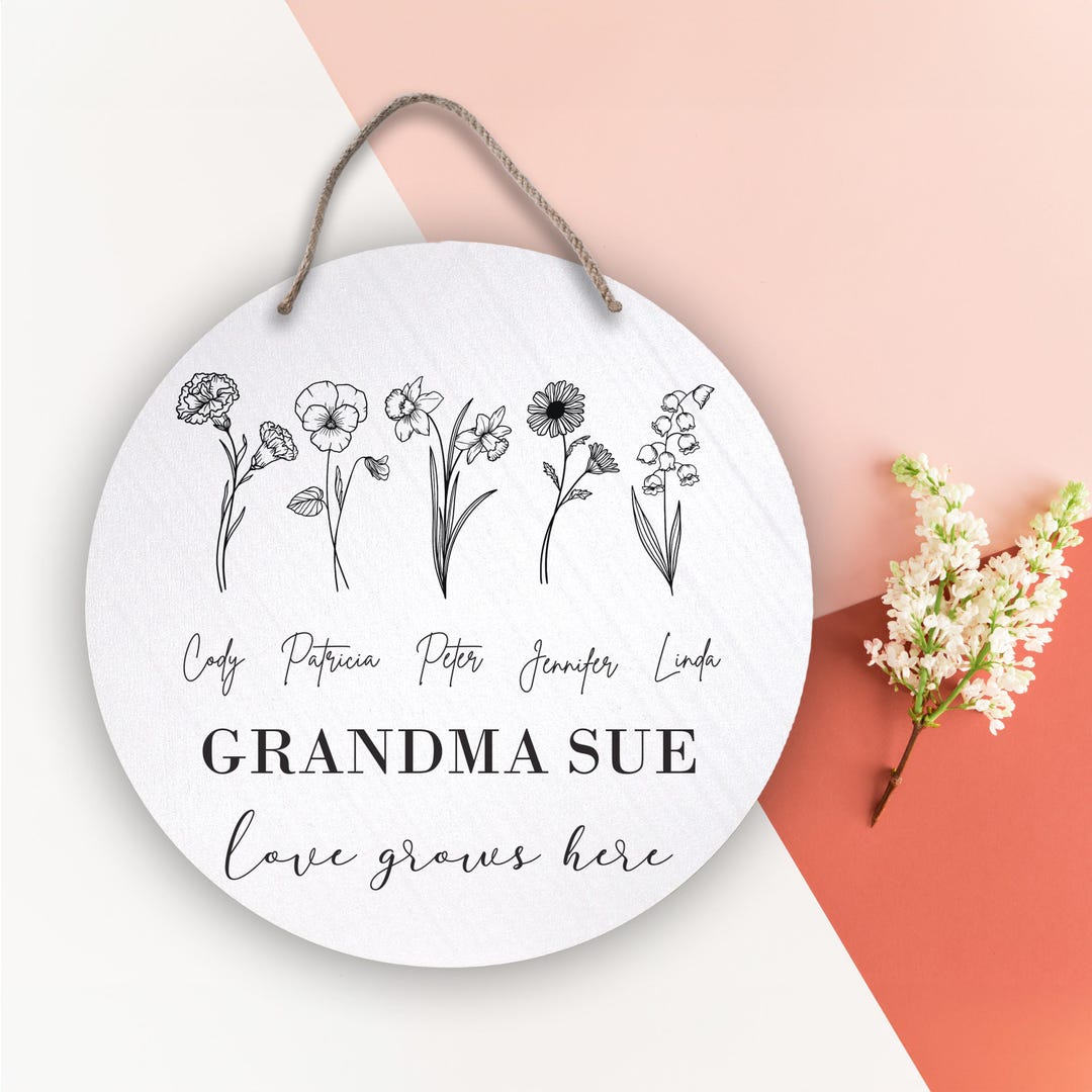 Grandma's Garden Birth Flower Wooden Sign, Personalized Gift for ...