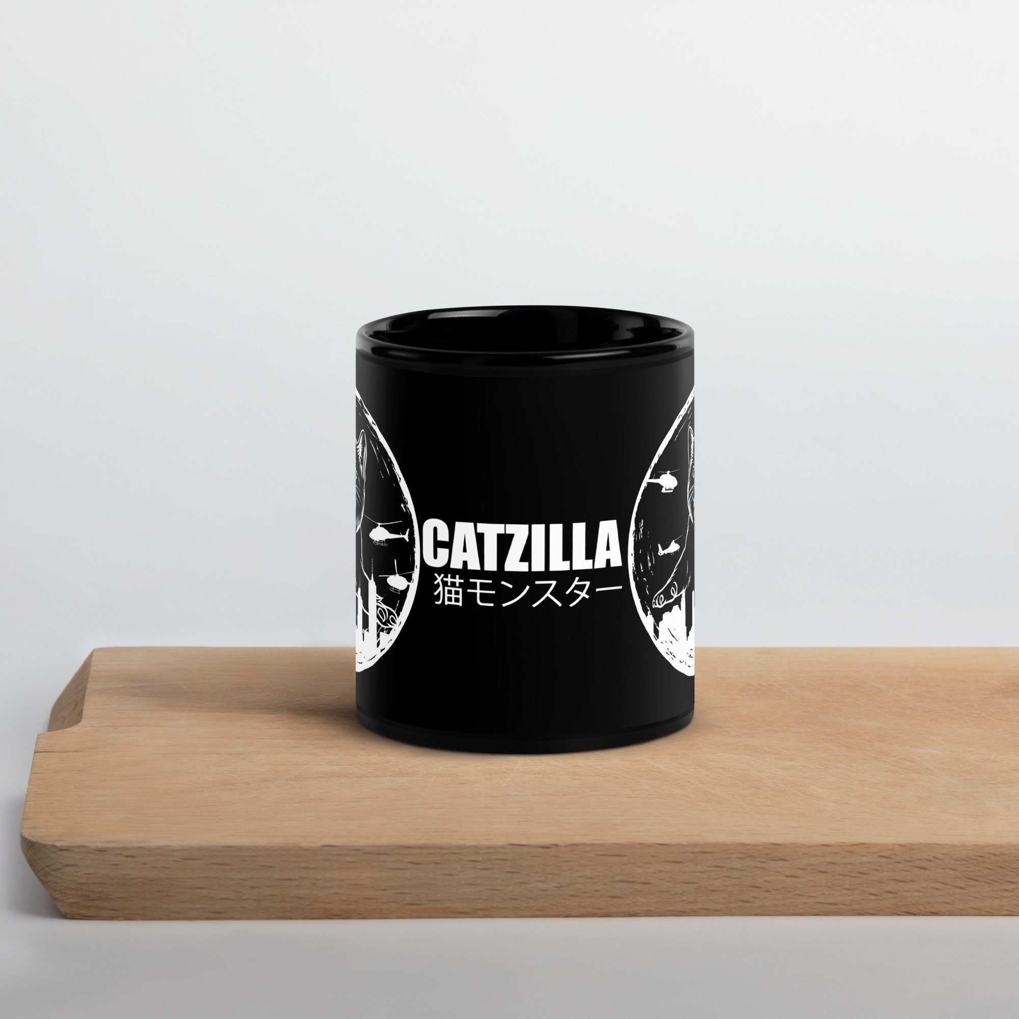 Catzilla Mug Wrap Funny Cat Mug PNG Files for Black and White Mug 11oz ...