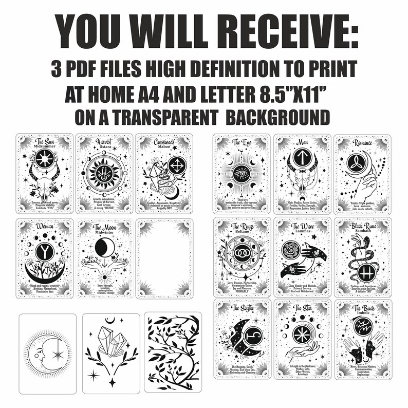 Printable Witch's Runes Cards PNG PDF SVG Oracle Deck - Etsy