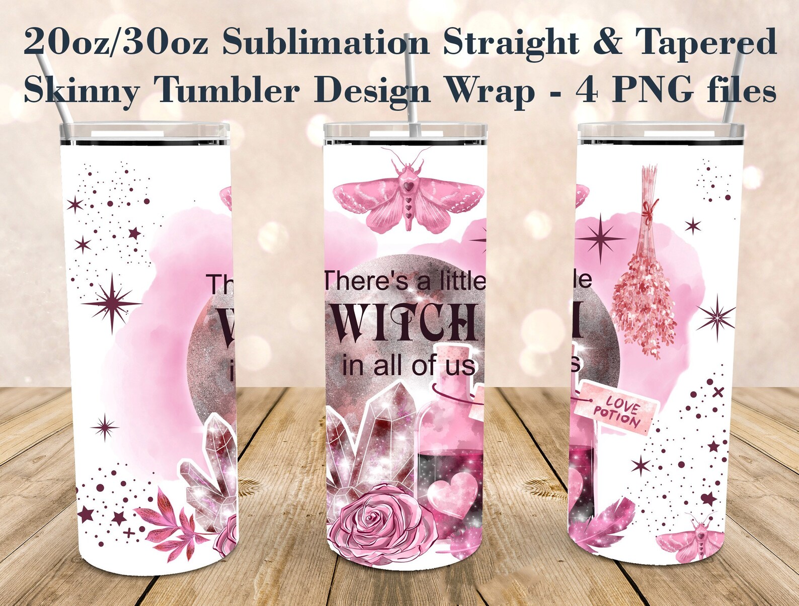 Practical Magic Tumbler PNG: Witch & Moon Watercolor Design (digital ...
