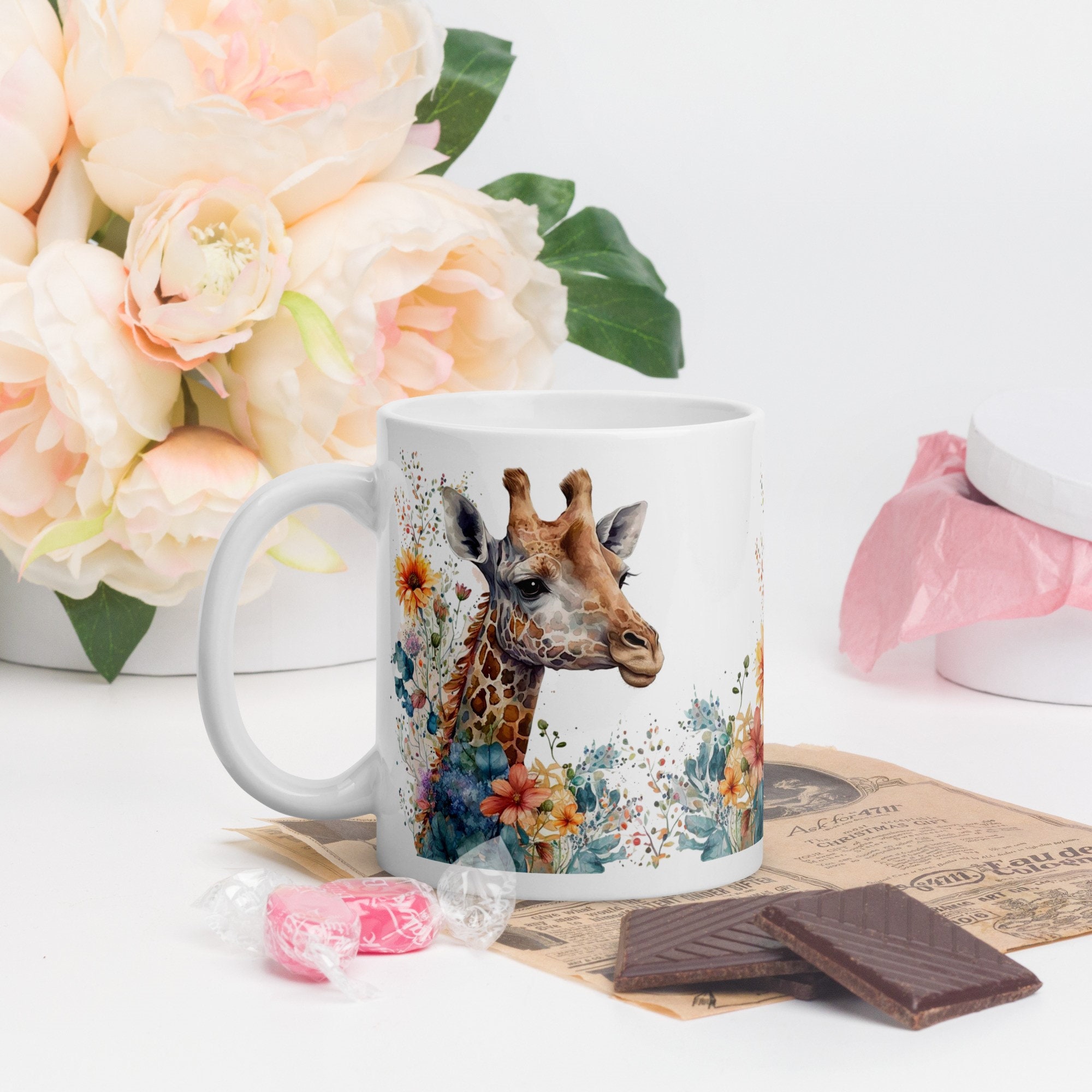 Floral Giraffe Mug Wrap PNG: Safari Animal Sublimation Design (digital ...