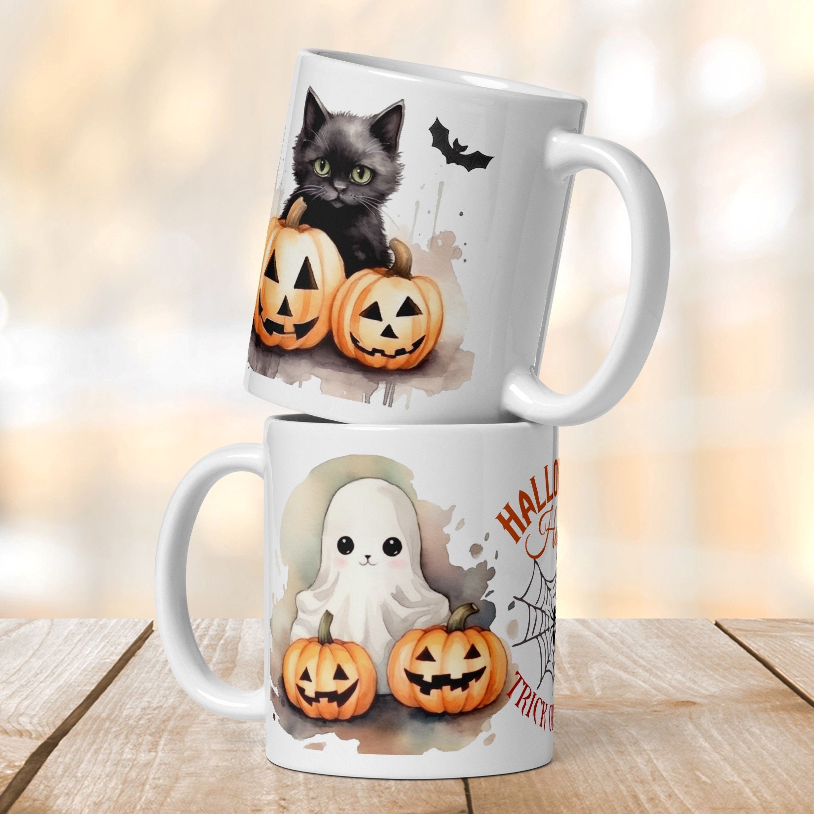 Halloween Cat Mug Wrap Png Happy Halloween Mug PNG Black Cat Pumpkins ...