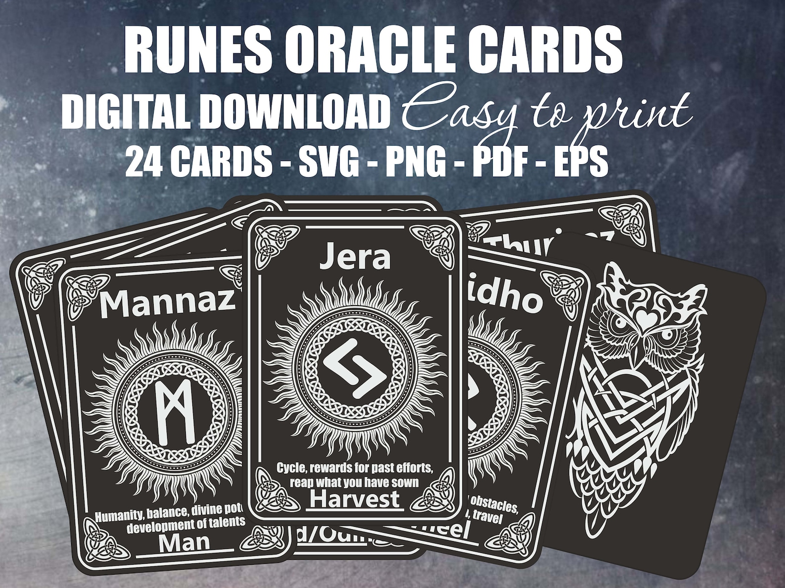 Printable Runes Cards PNG, PDF, SVG Celtic Runes Oracle Cards Svg ...