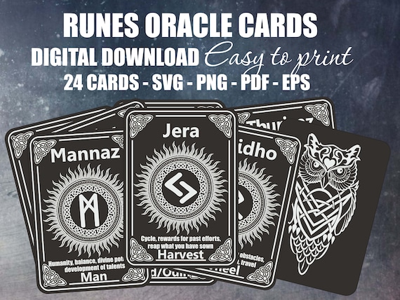 Printable Runes Cards PNG PDF SVG Celtic Runes Oracle Cards - Etsy