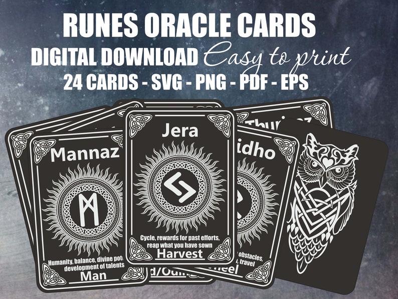 Printable Runes Cards PNG, PDF, SVG Celtic Runes Oracle Cards Svg ...