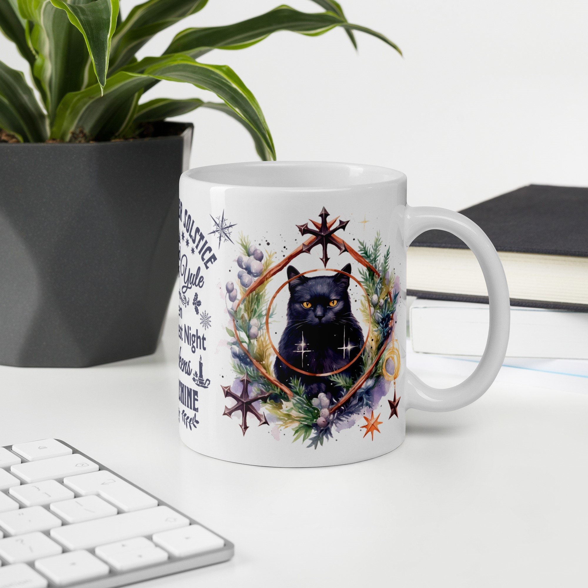 Yule Cat Mug Wrap PNG: Winter Solstice Sublimation Design (digital ...