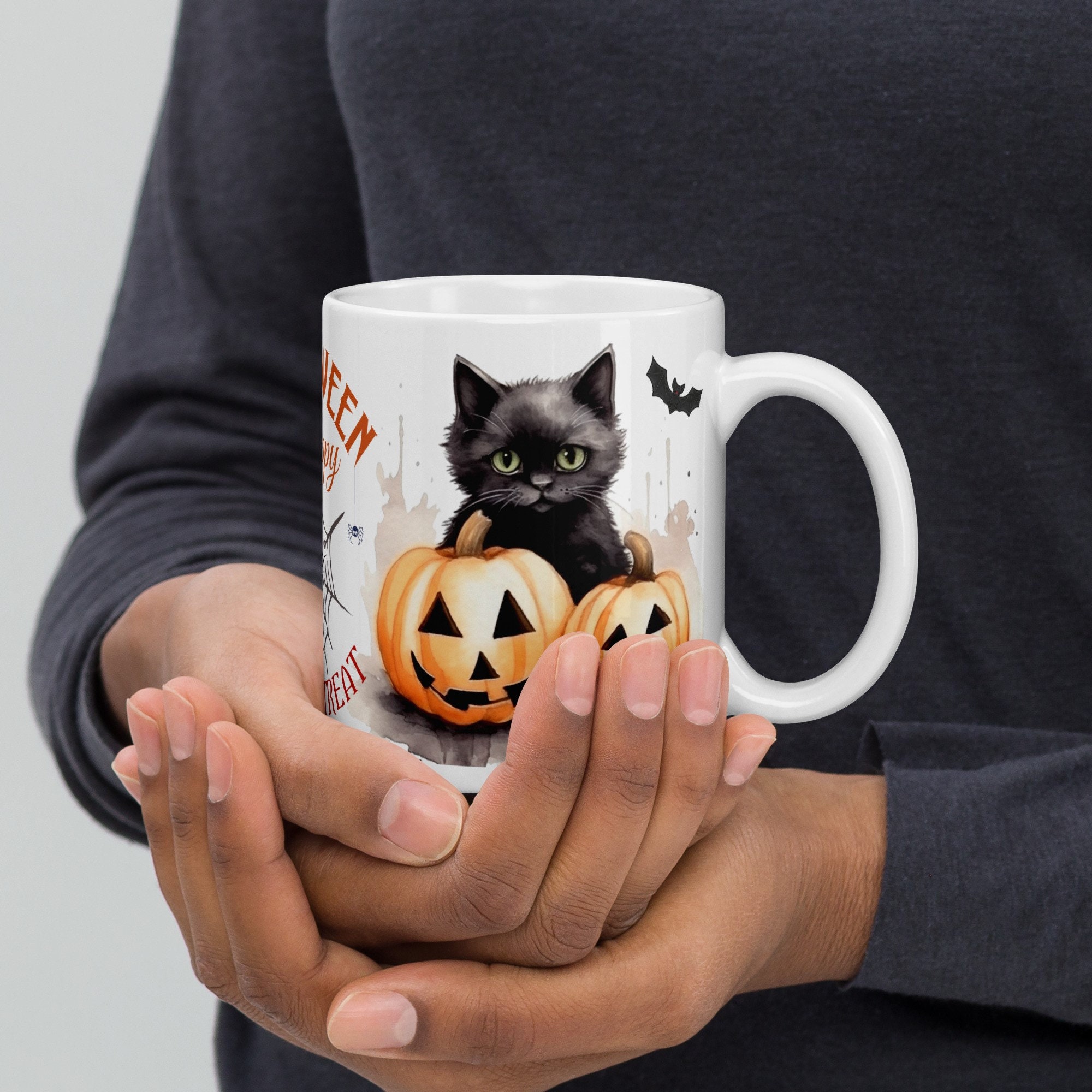 Halloween Cat Mug Wrap Png Happy Halloween Mug PNG Black Cat - Etsy