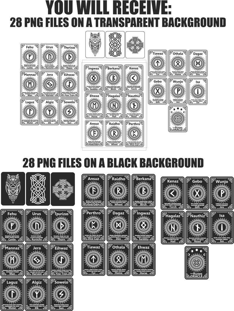 Printable Runes Cards PNG, PDF, SVG Celtic Runes Oracle Cards Svg ...