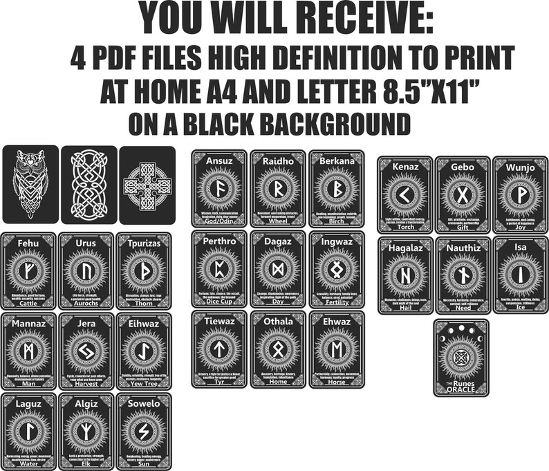 Tarjetas de runas imprimibles PNG, PDF, SVG Runas celtas Tarjetas de ...