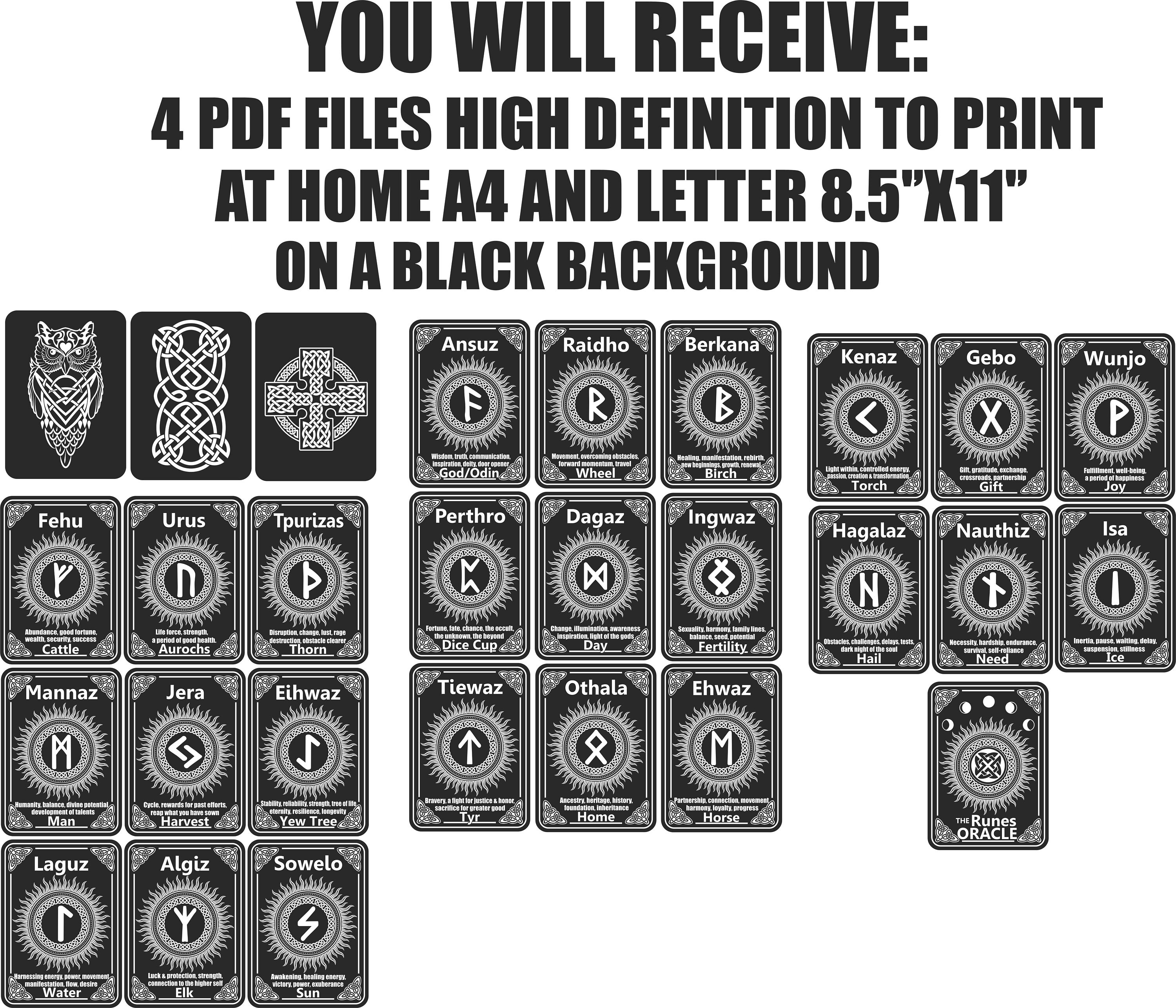 Printable Runes Cards PNG, PDF, SVG Celtic Runes Oracle Cards Svg Fortune Telling Cards Set of ...