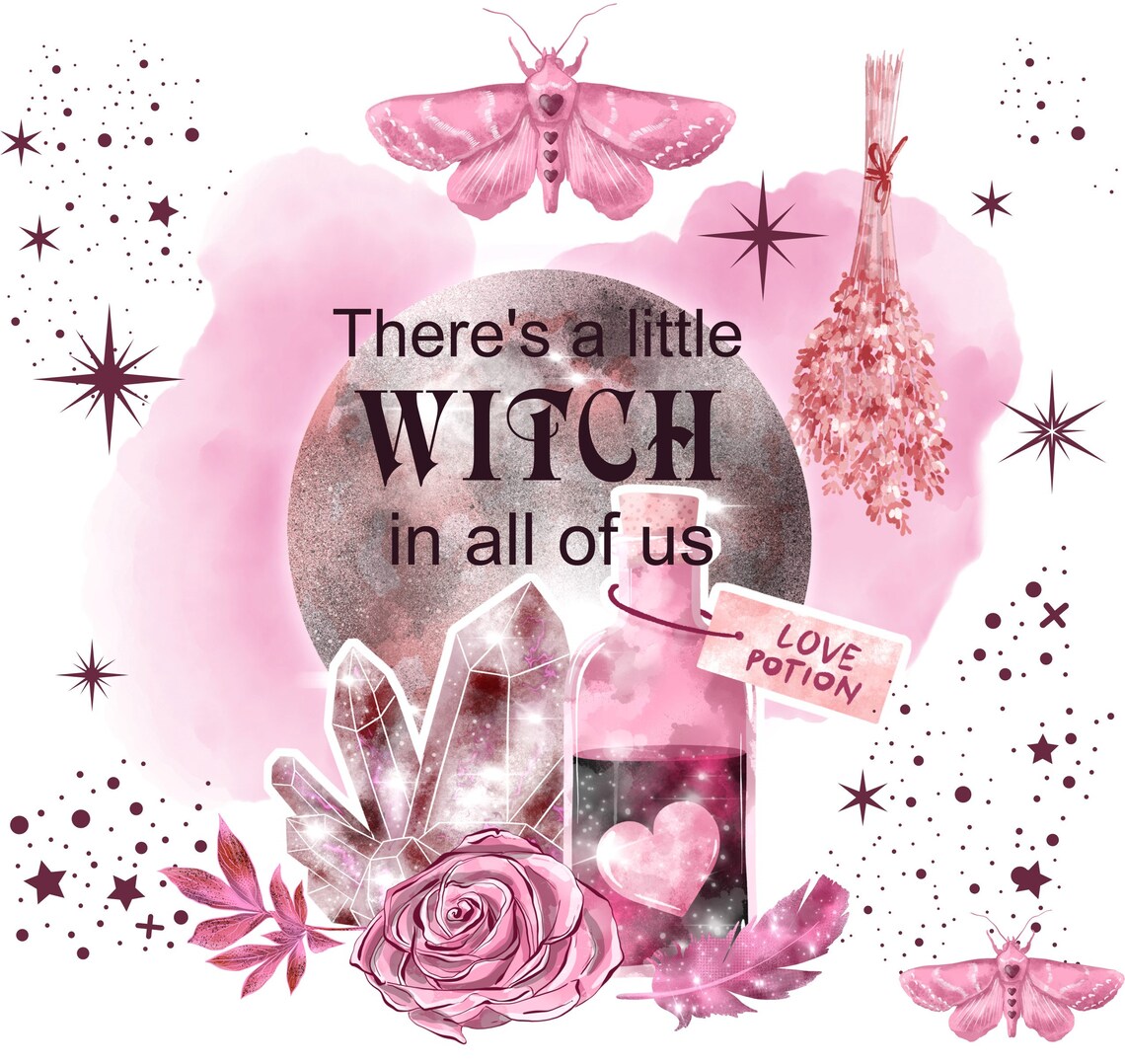 Practical Magic Tumbler PNG: Witch & Moon Watercolor Design (digital ...