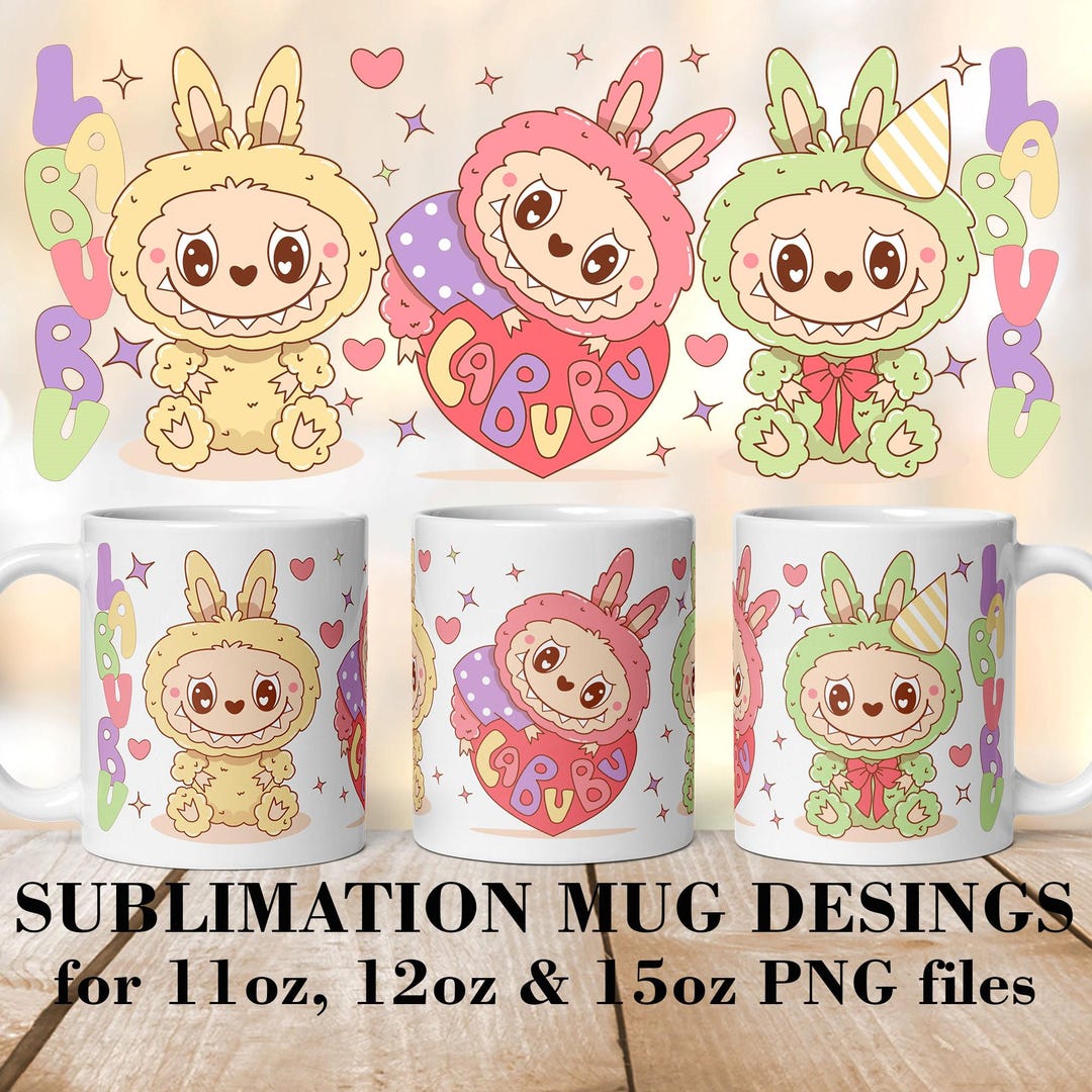 Cute Labubu Mug Wrap PNG - Puffy Monster Coffee Mug PNG - 11oz, 15oz ...