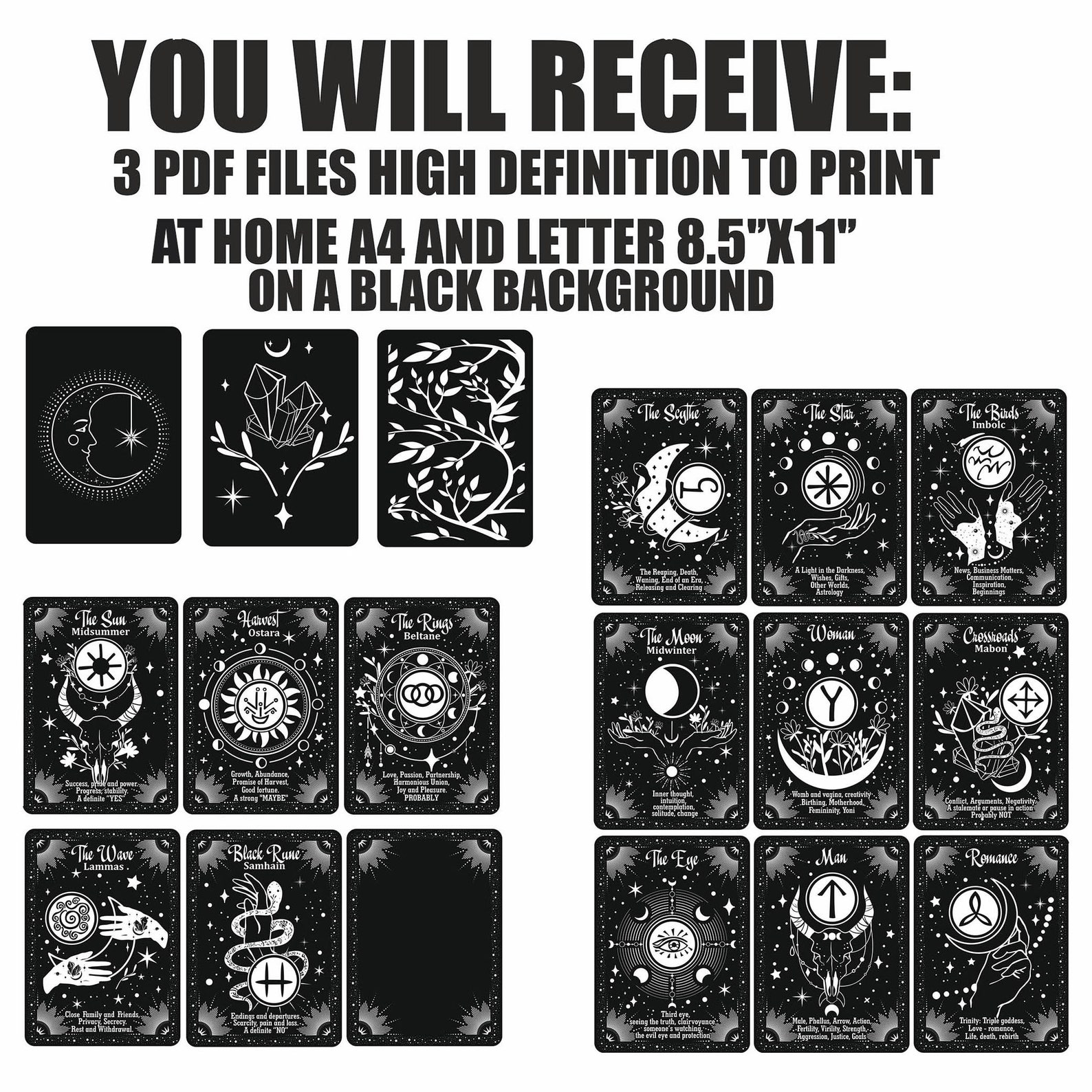 Printable Witch's Runes Cards PNG PDF SVG Oracle Deck - Etsy UK