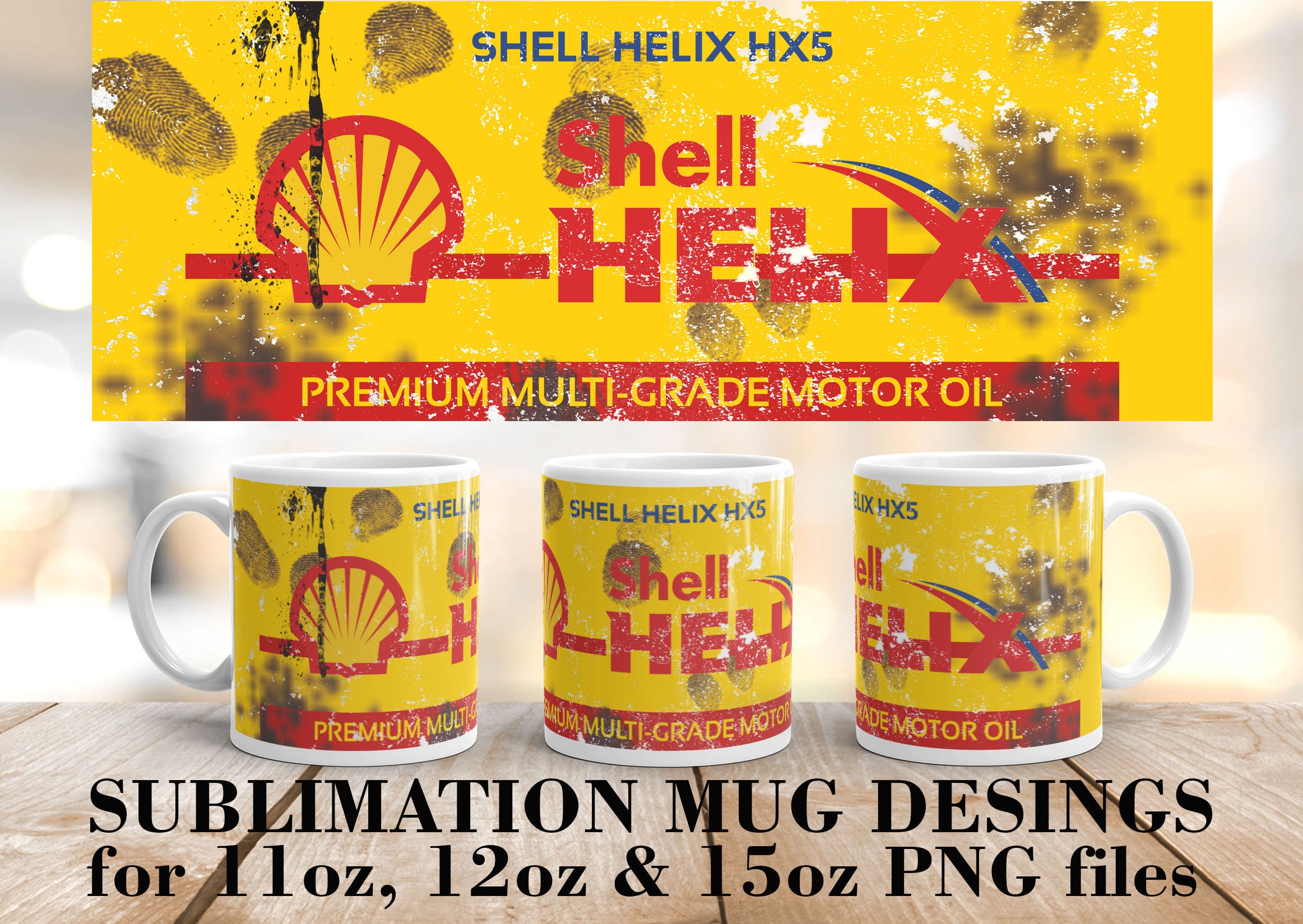 Shell Oil Car Motor Mug Wrap PNG Vintage Distressed Look Oil Mug 11oz ...