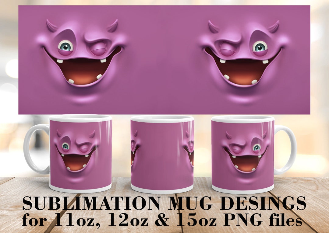 Funny Monster Face Mug Wrap PNG: Sublimation Design (digital Download ...