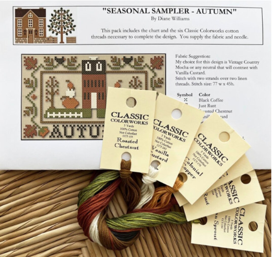 Seasonal Sampler Autumn Chart With 6 Classic Colorworks Cotton Threads ...