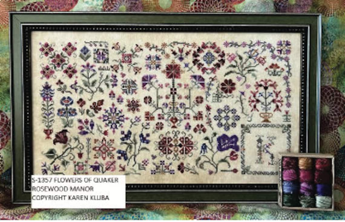 FLOWERS OF QUAKER * 14 Page Booklet * Rosewood Manor * Cross Stitch ...