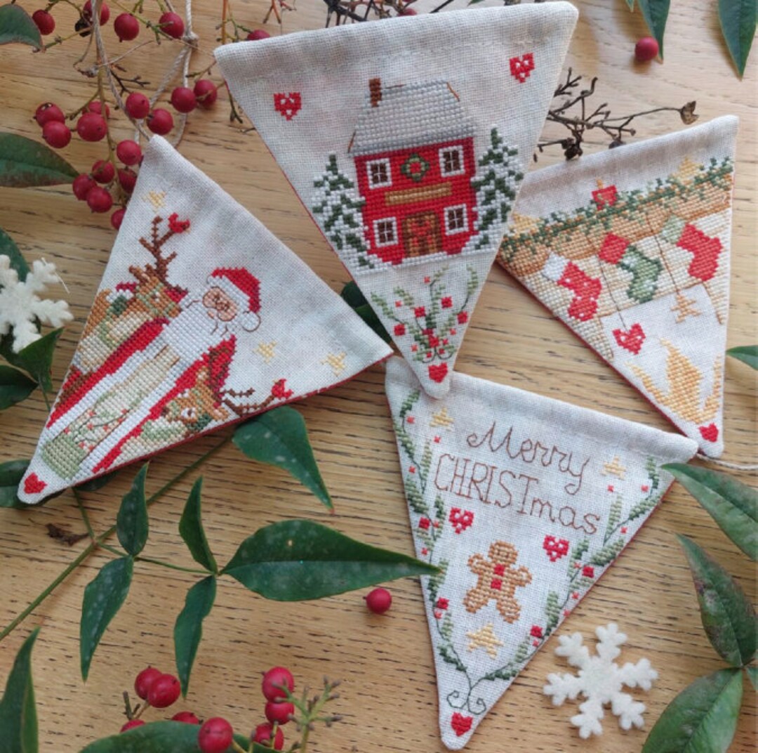 MERRY CHRISTMAS FLAGS * Serenità Di Campagna * Cross Stitch Pattern-b ...