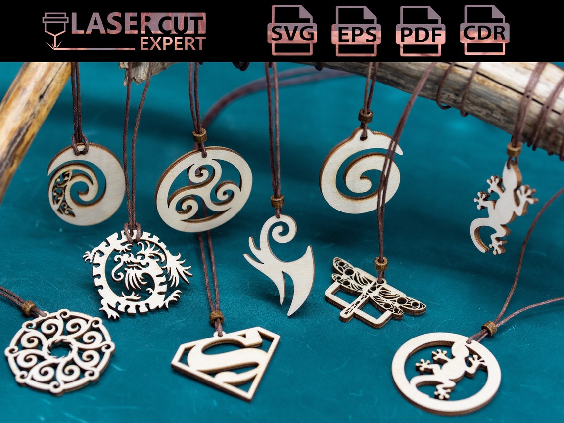 Set of 10 Laser Cut Necklace/ Pendant - SVG Files for Laser Cutting ...