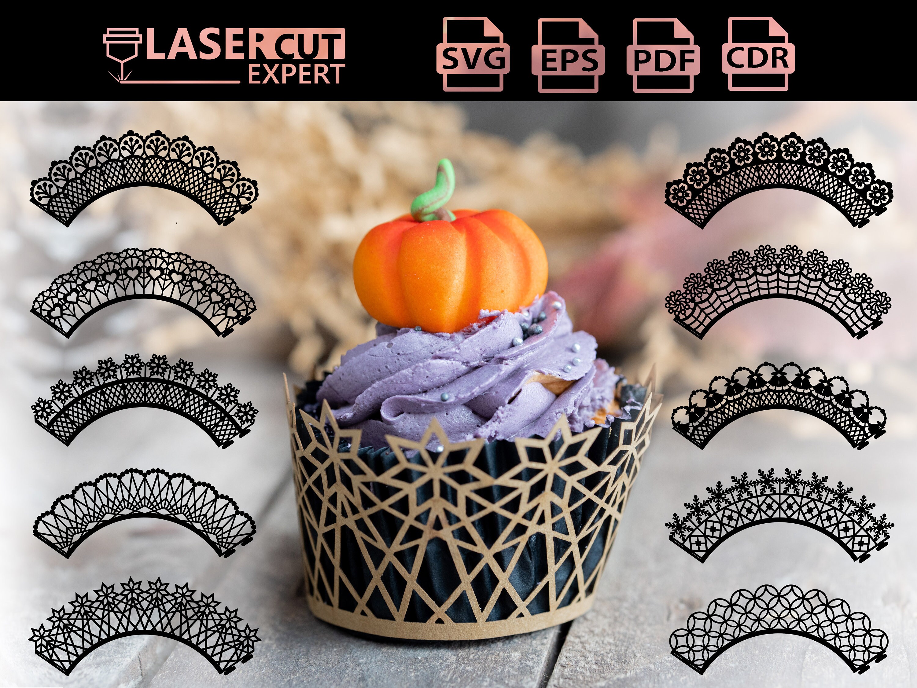 16 Cupcake Wrapper Digital Templates SVG Pdf Eps Vector Files Laser ...
