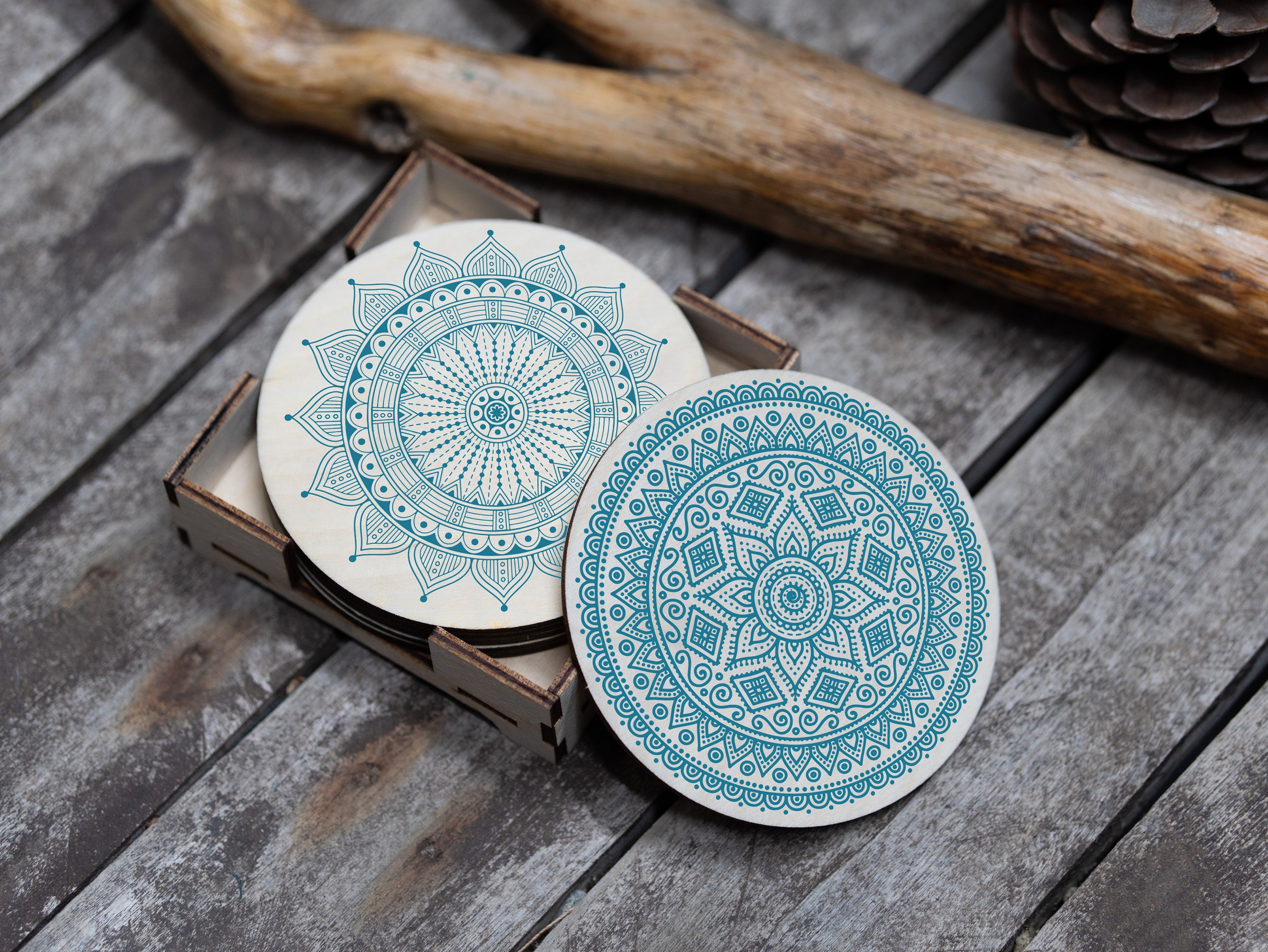 Coaster Mandala SVG Laser Cut File Set of 6 Vector Designs Instant ...