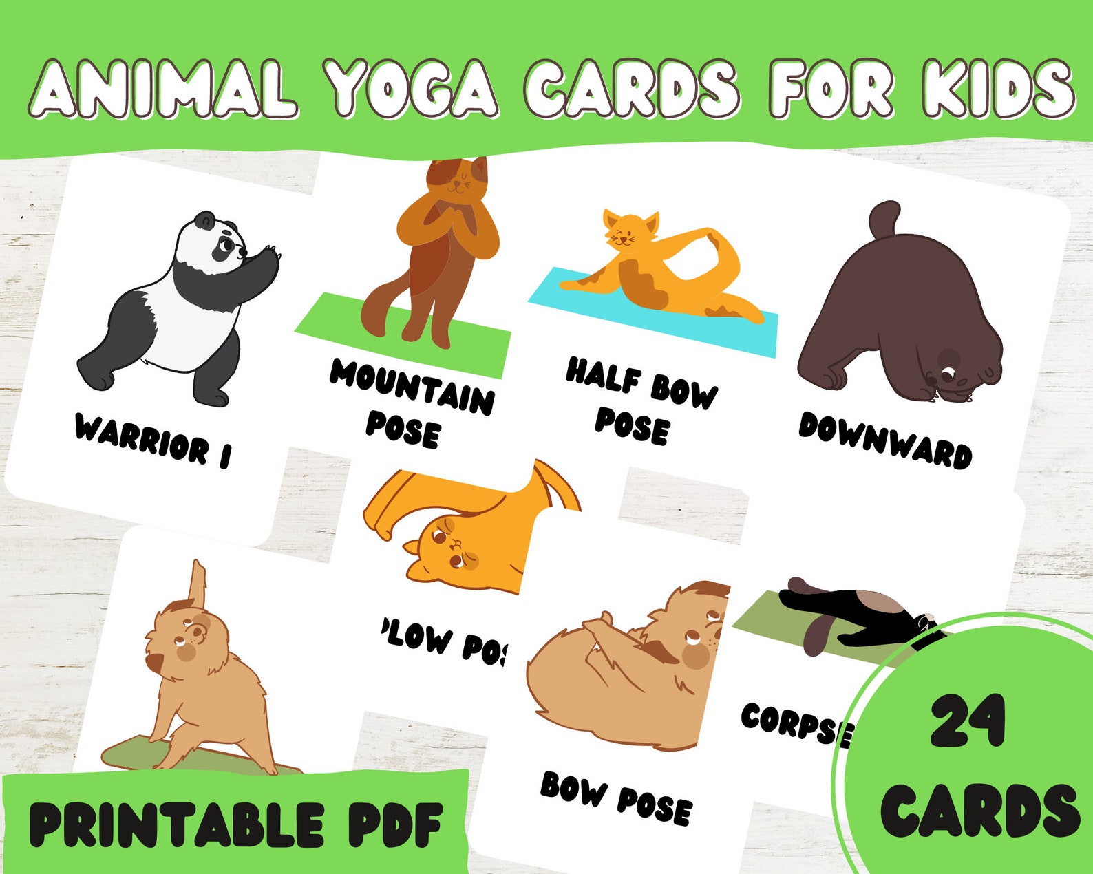 Kids Animal Yoga Poses Cards, Yoga for Kids, Kids Mindfulness, Calming ...