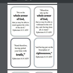 Armor of God, God’s Armor, Ephesians 6, Kids Bible Cards, Bible Verse ...