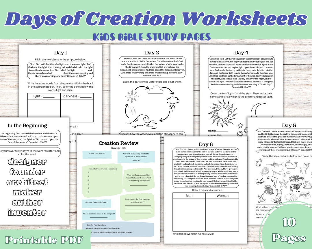 Days of Creation, Bible Activity Pages, Kids Bible Lessons, Kids Bible ...