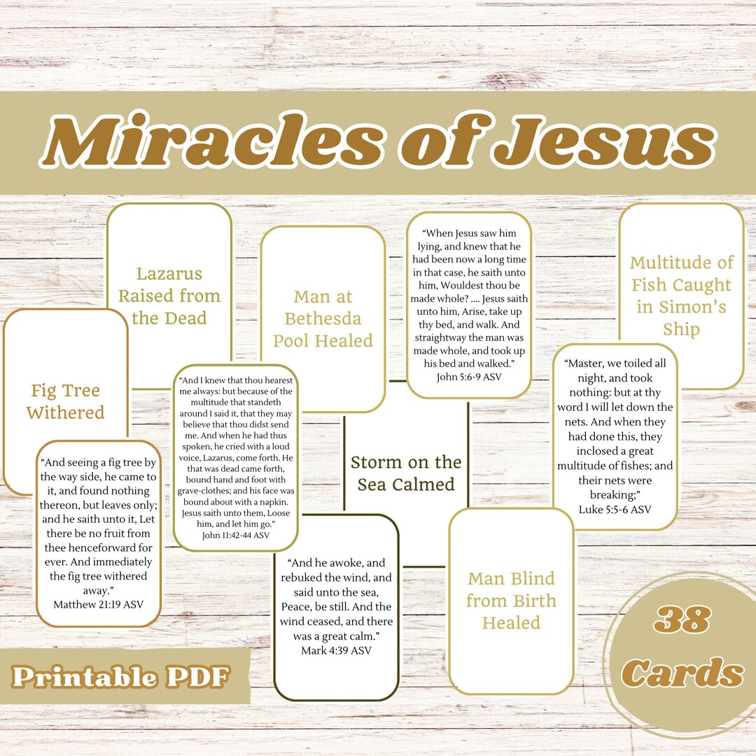 Miracles of Jesus, Jesus Miracles, Bible Flashcards, Kids Bible Cards ...