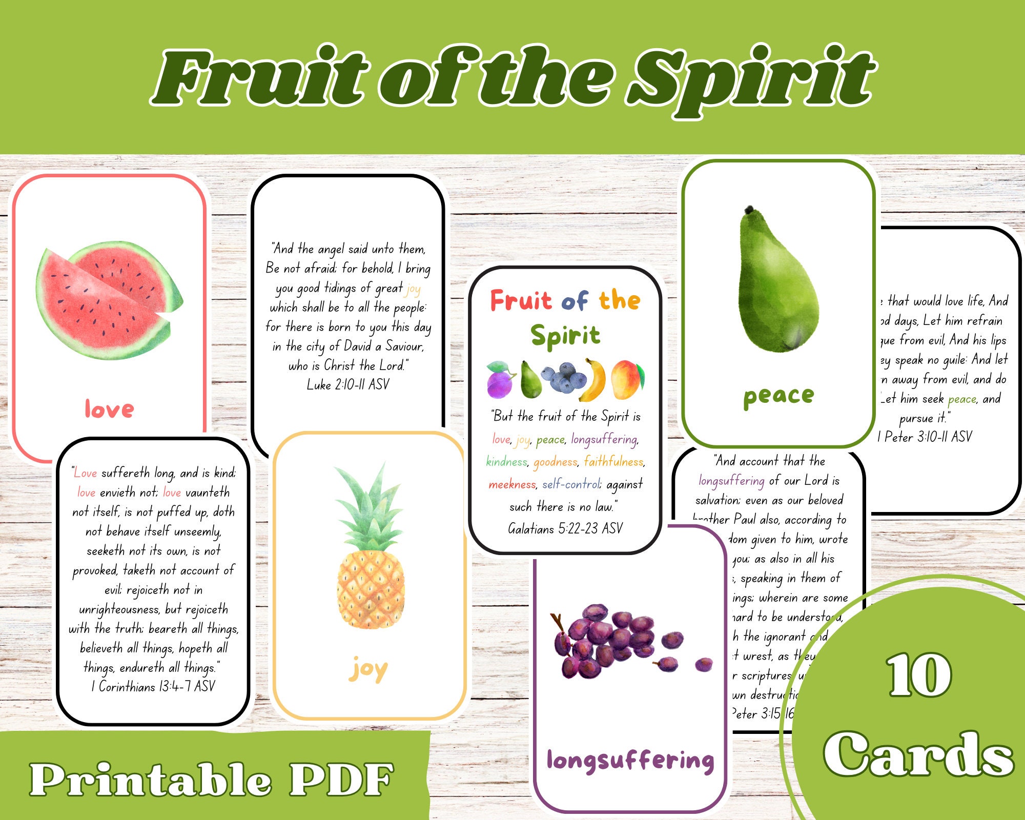 Fruit of the Spirit, Kids Bible Cards, Bible Flash Cards, Bible Verse ...