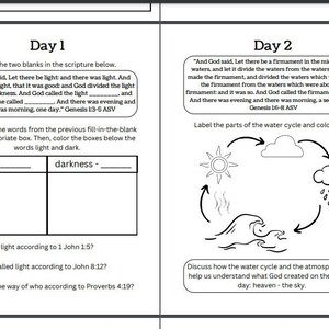 Days of Creation, Bible Activity Pages, Kids Bible Lessons, Kids Bible ...