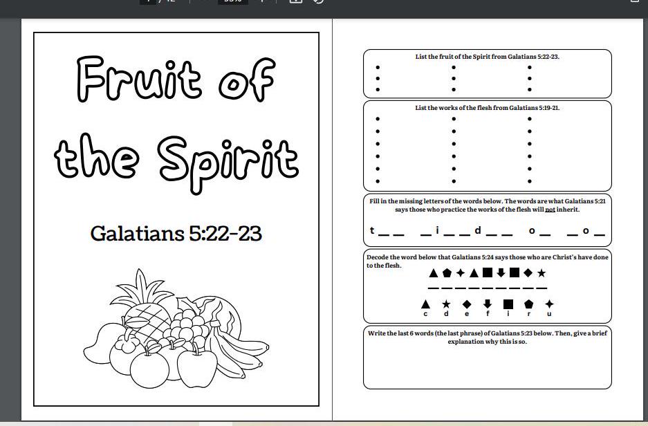 Fruit of the Spirit, Galatians, Kids Bible Printable, Kids Bible Study ...
