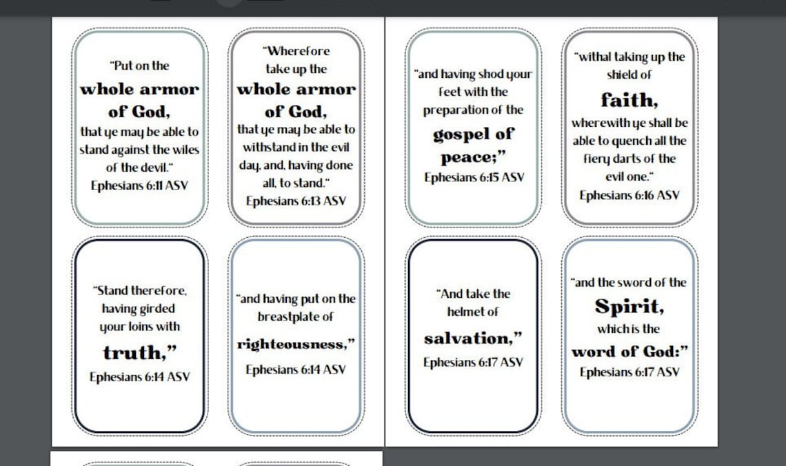 Armor of God, God’s Armor, Ephesians 6, Kids Bible Cards, Bible Verse ...