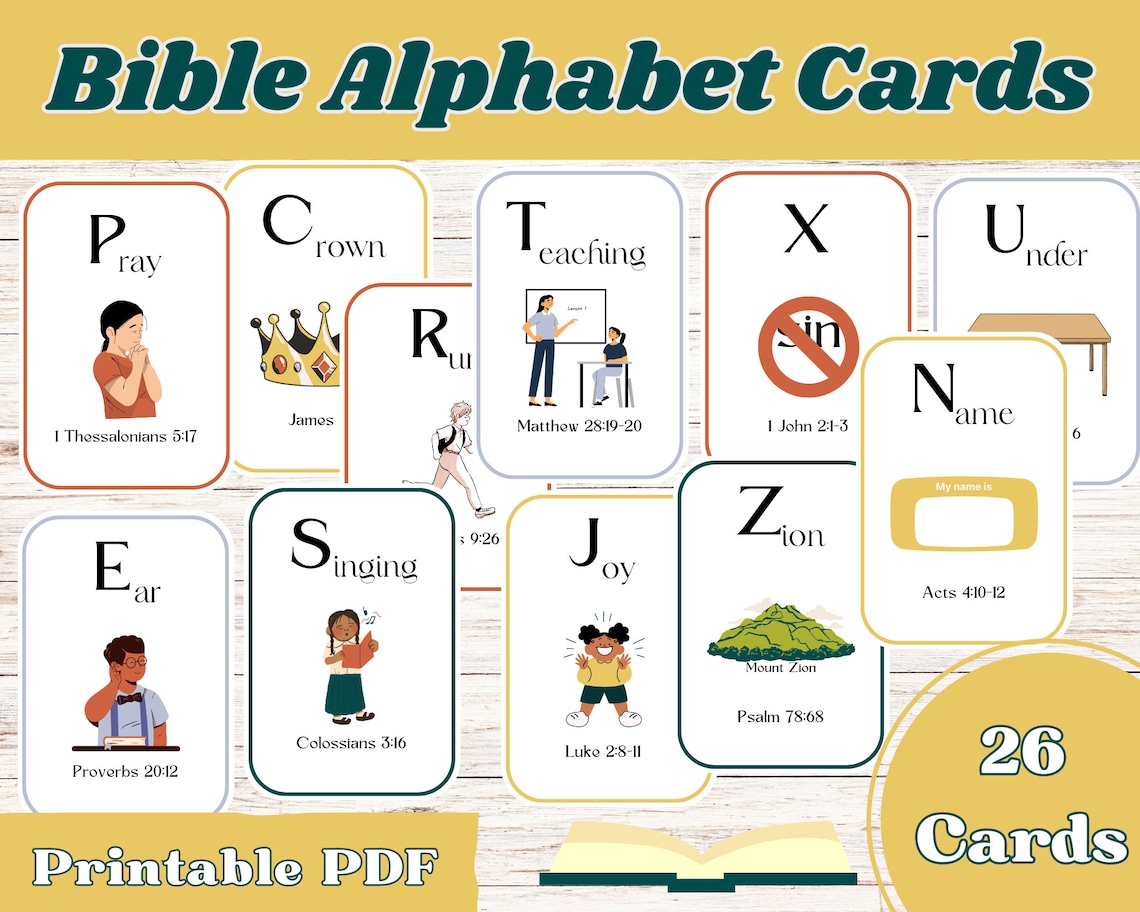 Bible Alphabet, Kids Bible Cards, Alphabet Flashcards, ABC Bible Verses ...