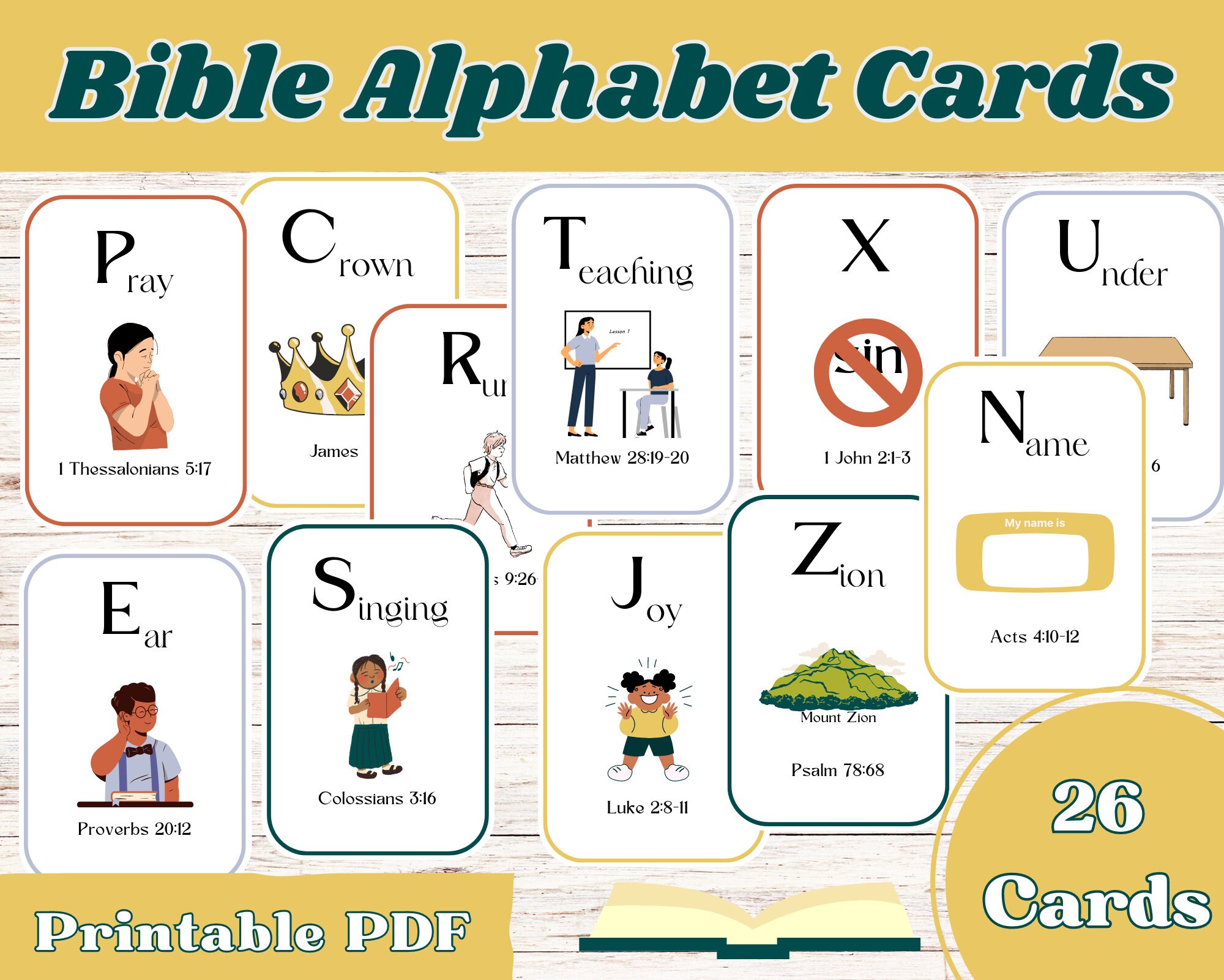 Bible Alphabet, Kids Bible Cards, Alphabet Flashcards, ABC Bible Verses ...