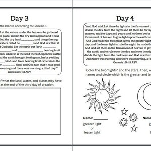 Days of Creation, Bible Activity Pages, Kids Bible Lessons, Kids Bible ...