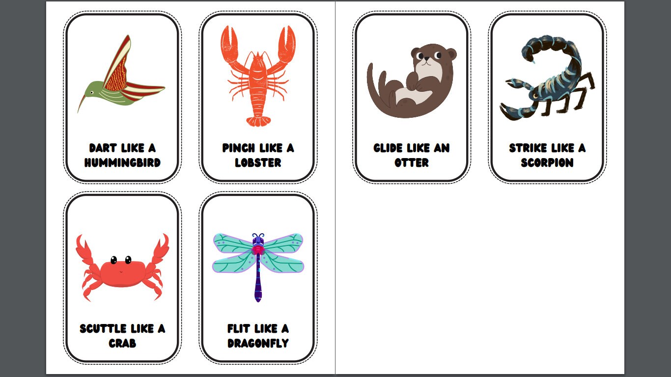 Kids Movement Cards, Animal Flash Cards, Animal Flashcards, Kids ...