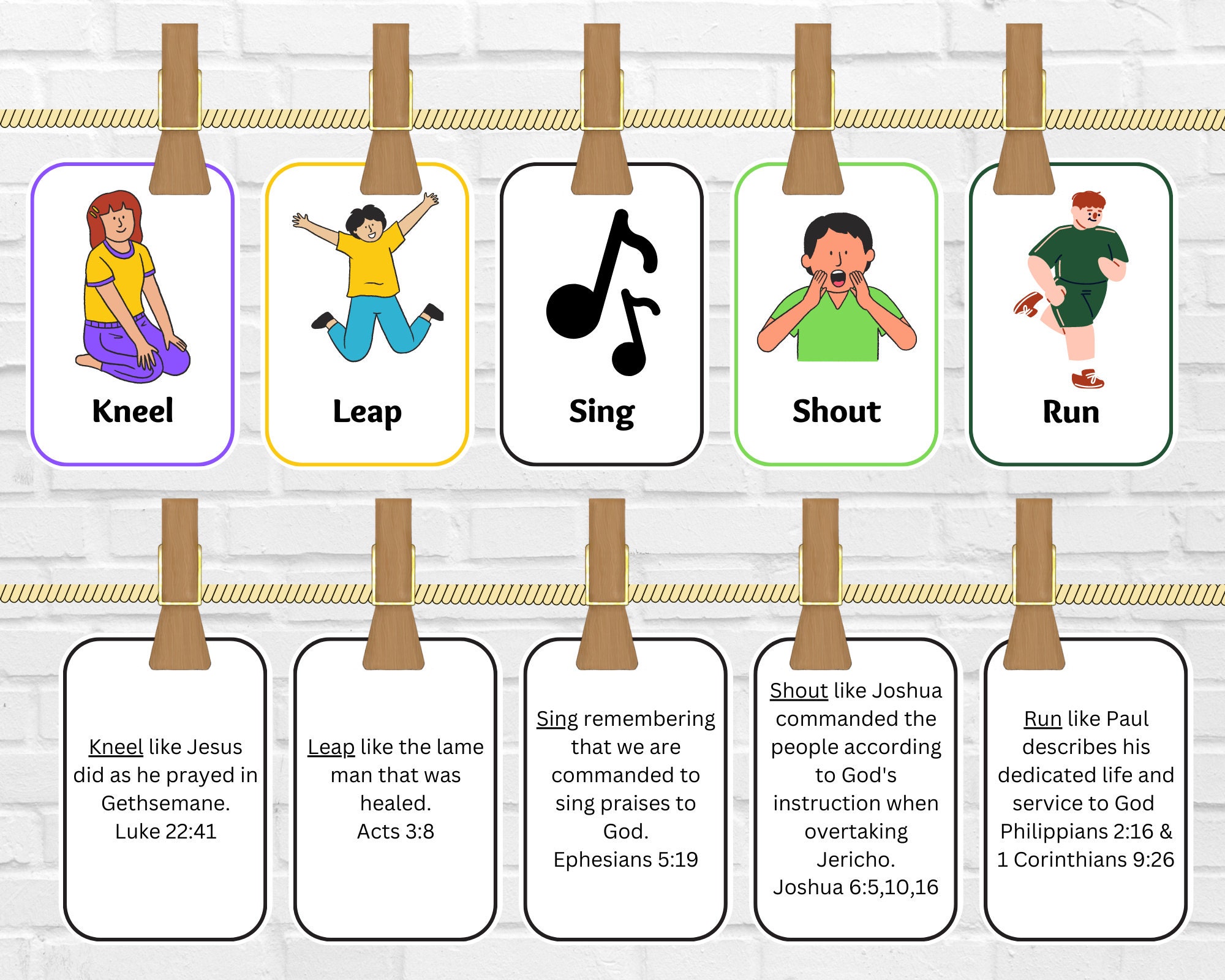 Bible Flashcards, Movement Cards, Kids Bible Activity, Bible Cards for ...