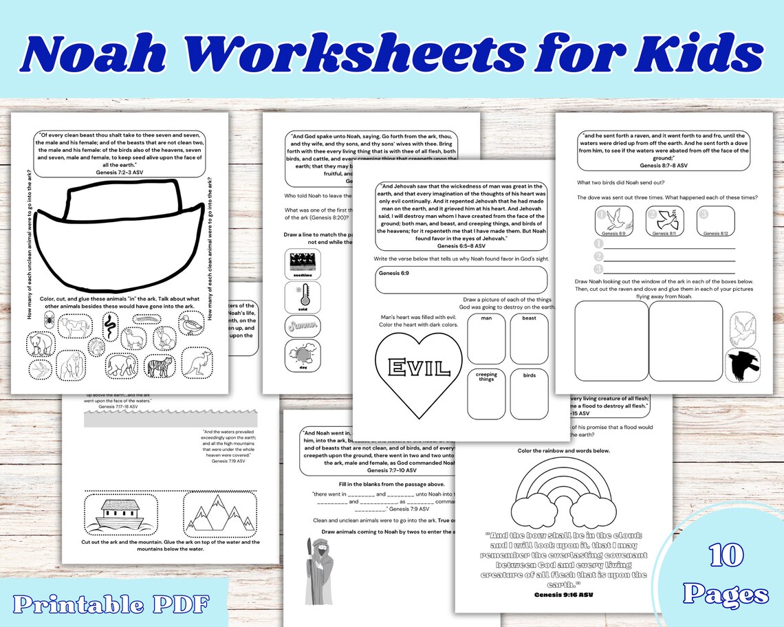 Noah and the Ark, Bible Worksheets, Noah Printable, Kids Bible Study ...