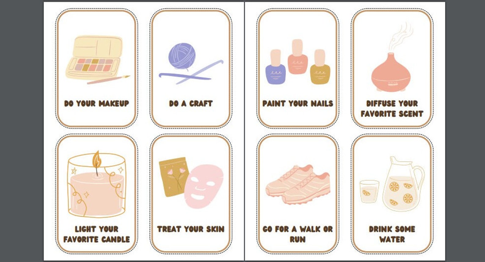 Self Care Cards, Selfcare Cards, Self Care Flashcards, Self Care Ideas ...