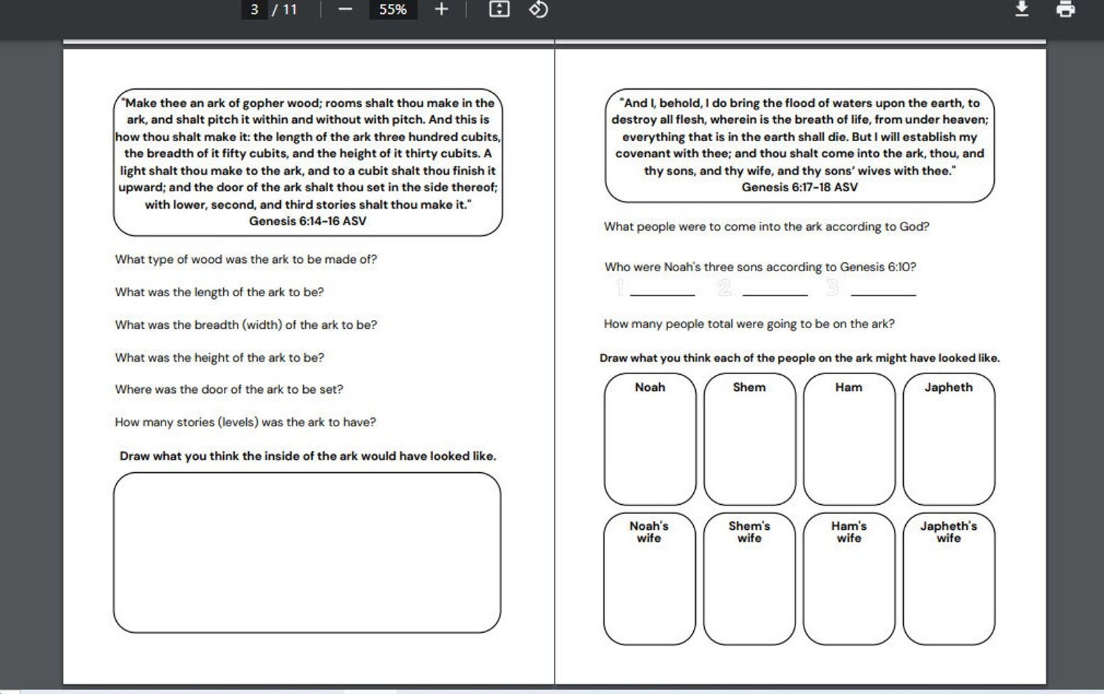 Noah and the Ark, Bible Worksheets, Noah Printable, Kids Bible Study ...