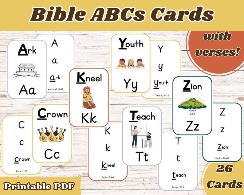 Bible Alphabet, Kids Bible Cards, Alphabet Flashcards, ABC Bible Verses ...