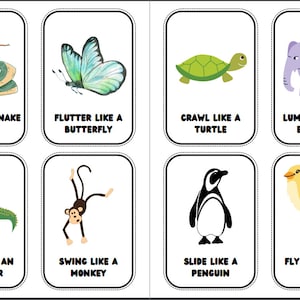 Kids Movement Cards, Animal Flash Cards, Animal Flashcards, Kids ...