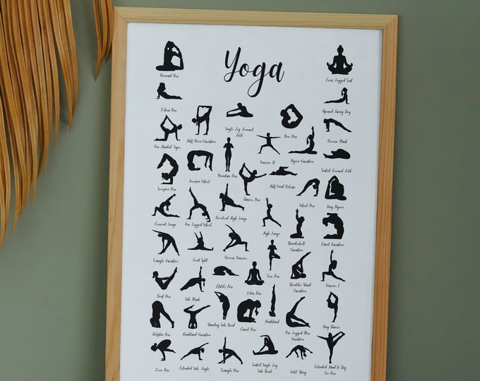 Yoga Poster Yoga Printable Chart Downloadable Yoga Poses and Their Names Digital Files Printable ...